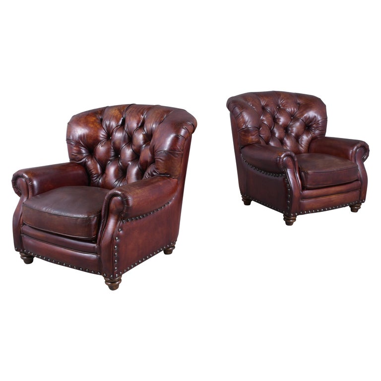 Pair of Leather Chesterfield Chairs at 1stDibs