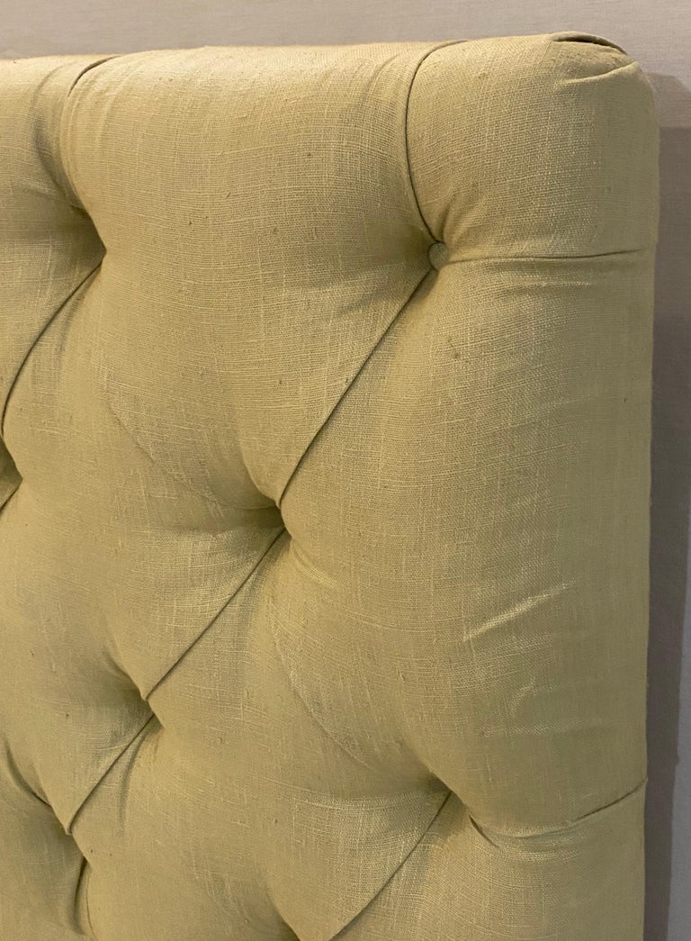 Pair of Tufted Linen Twin Headboards at 1stDibs