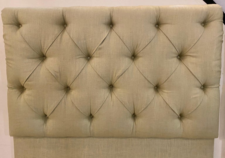 Pair of Tufted Linen Twin Headboards at 1stDibs