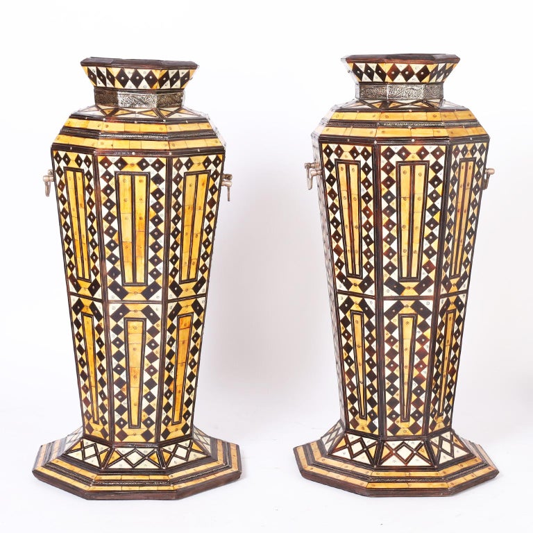 Pair of Turkish Palace Urns with Brass Floral Arrangements For Sale at ...