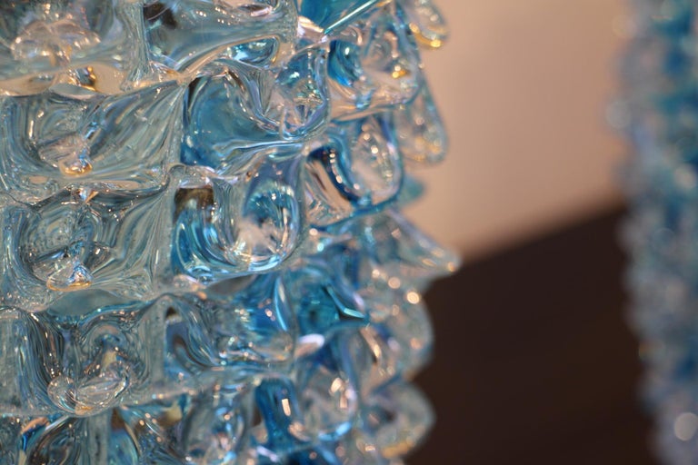 Pair of Turquoise Blue Vase in Murano Glass with Spikes Decor, Barovier ...