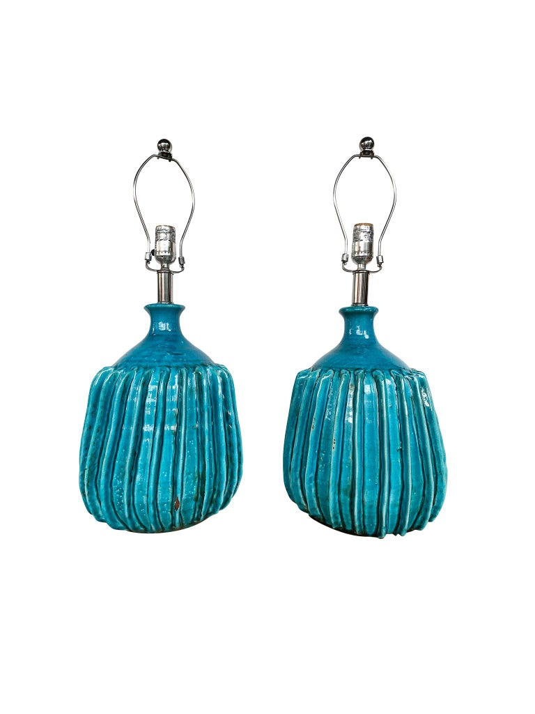 Pair of Turquoise Ceramic Table Lamps at 1stDibs