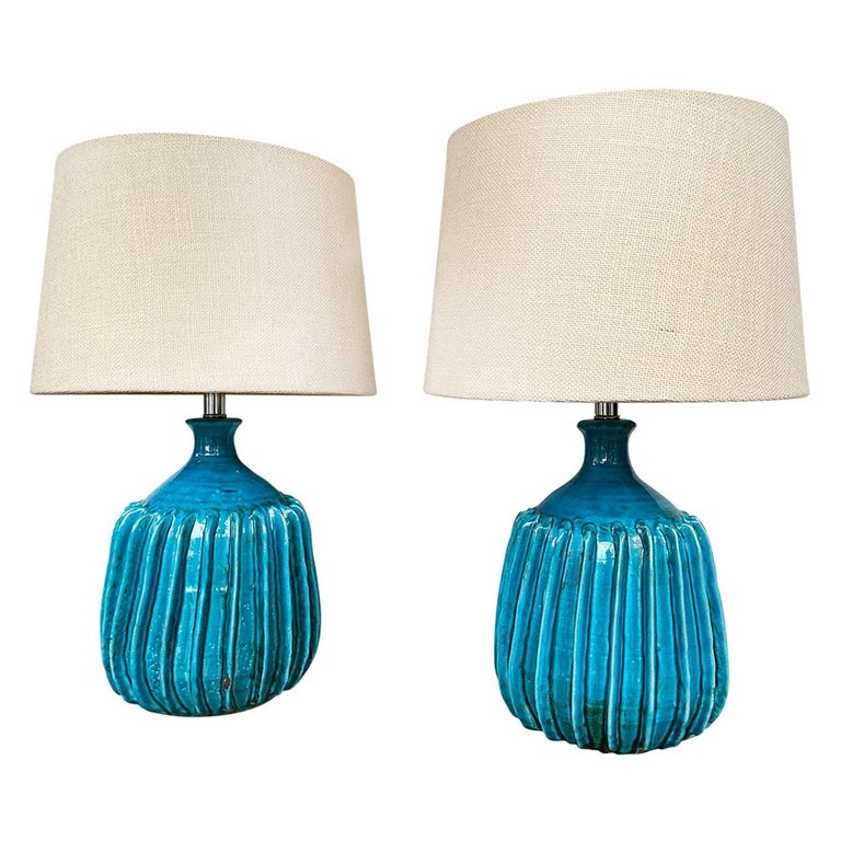 Pair of Turquoise Ceramic Table Lamps at 1stDibs