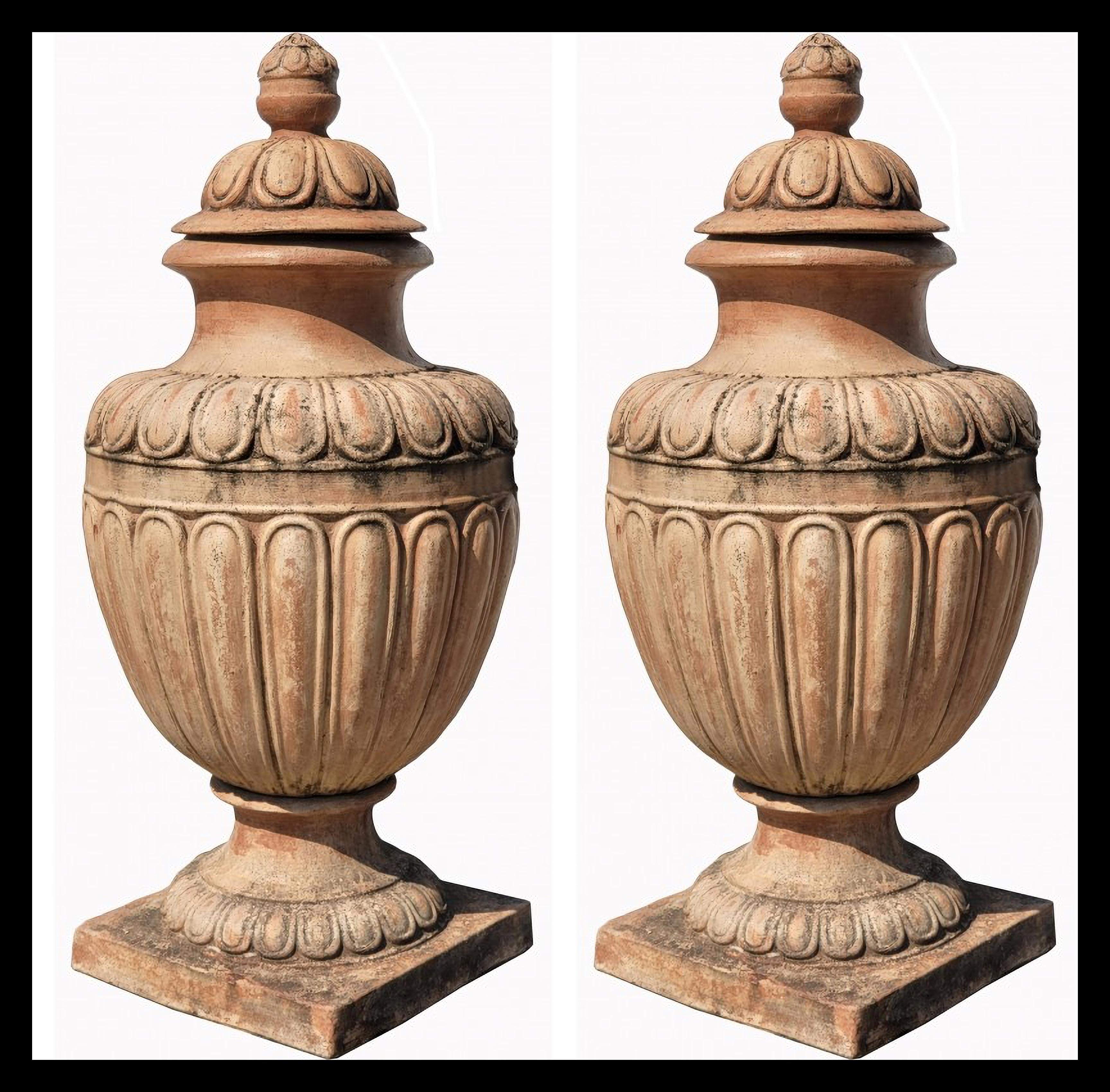 PAIR OF TUSCANY BACCELLATA TERRACOTTA URNS IMPRUNETA FLORENCE 20th ...