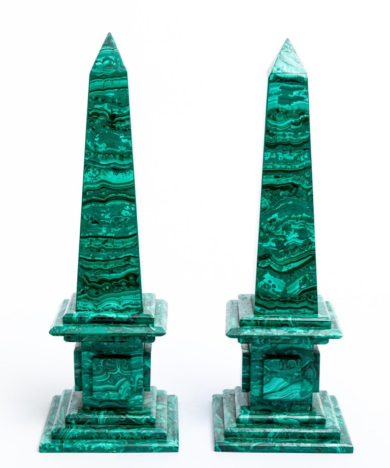 Pair of Malachite Obelisks For Sale at 1stDibs