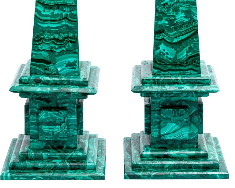 Pair of Malachite Obelisks For Sale at 1stDibs