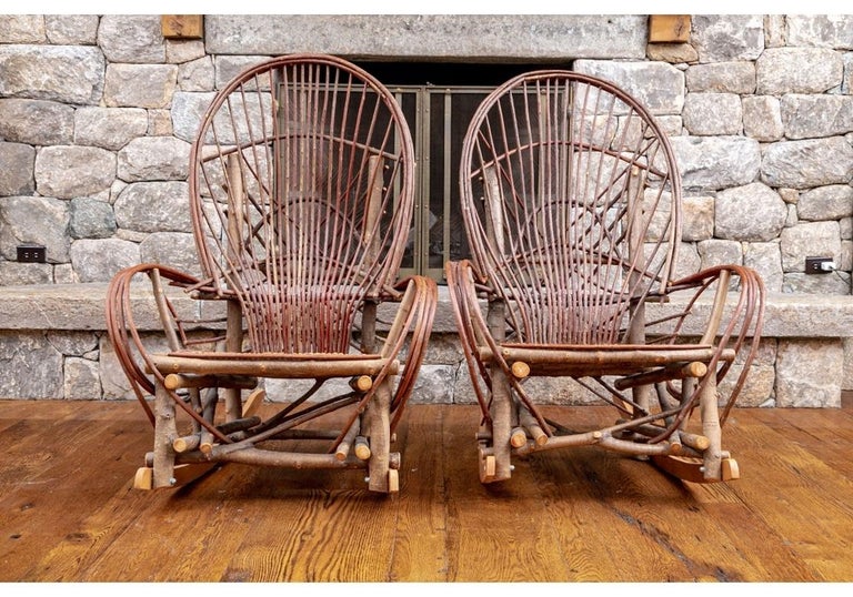 Pair Of Twig And Branch Rustic Style Rocking Chairs For Sale at 1stDibs