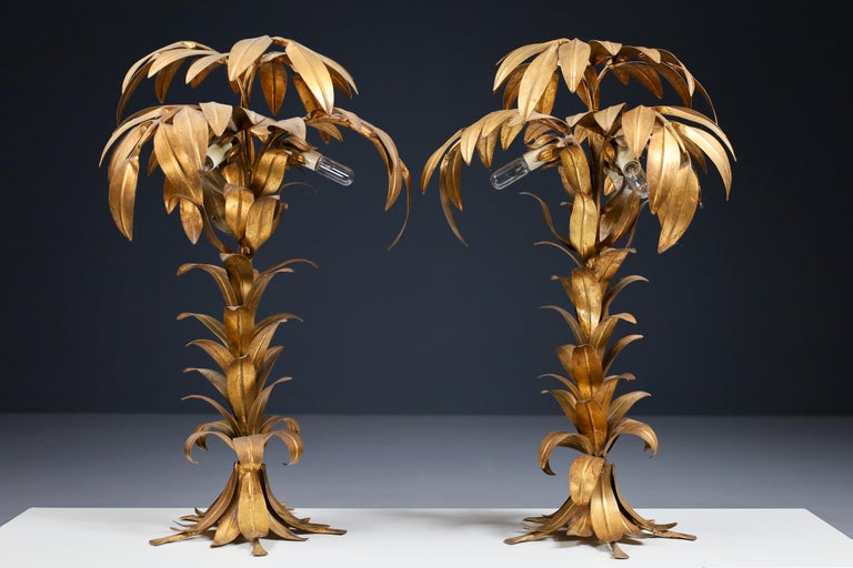 Pair of two Gilt Palm Tree Tables Lamp by Hans Kögl, Germay 1970s For ...