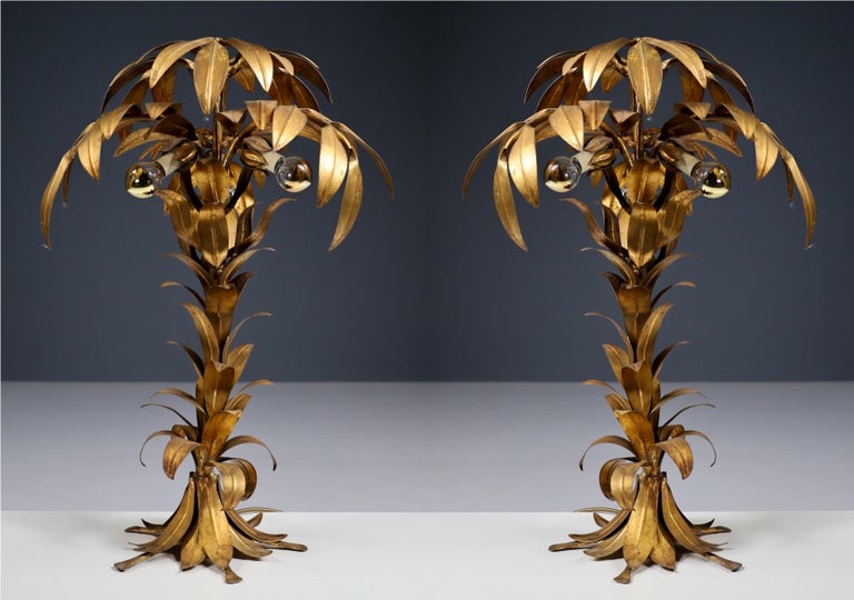 Pair of two Gilt Palm Tree Tables Lamp by Hans Kögl, Germay 1970s For ...