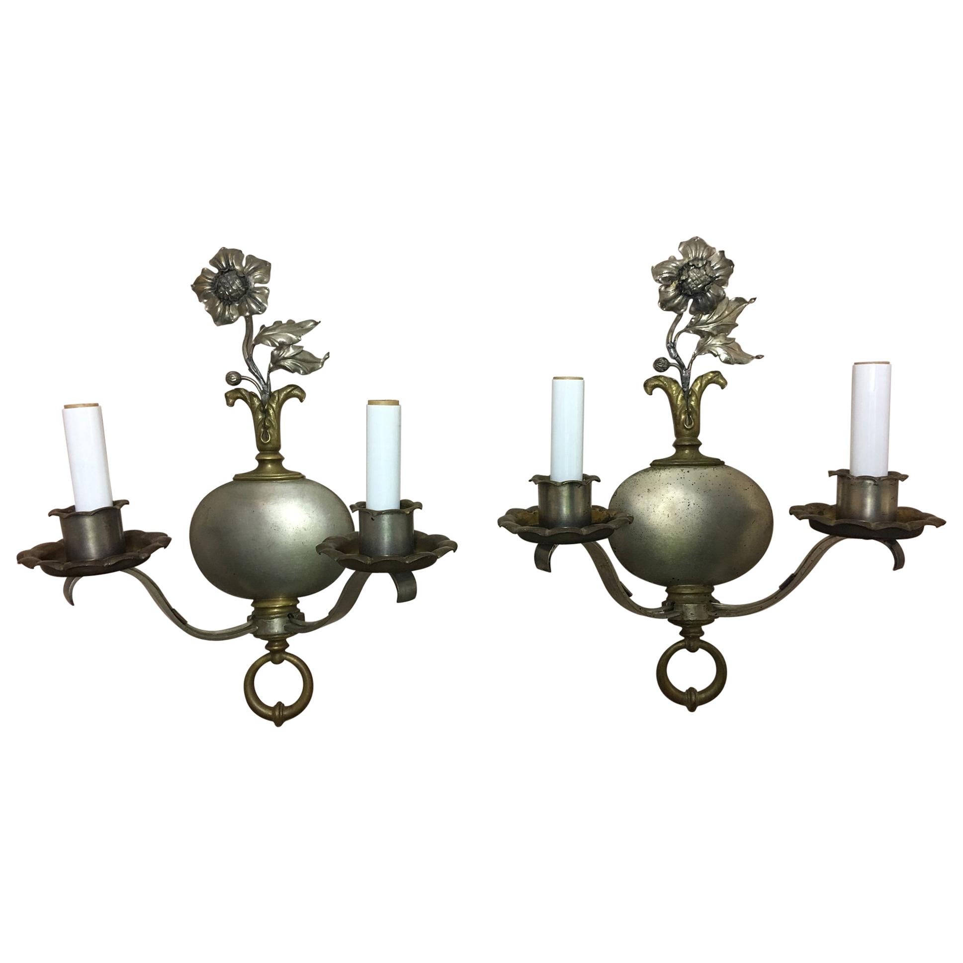 Pair British Colonial Style Pewter Candle Wall Sconces, circa 1930 at ...