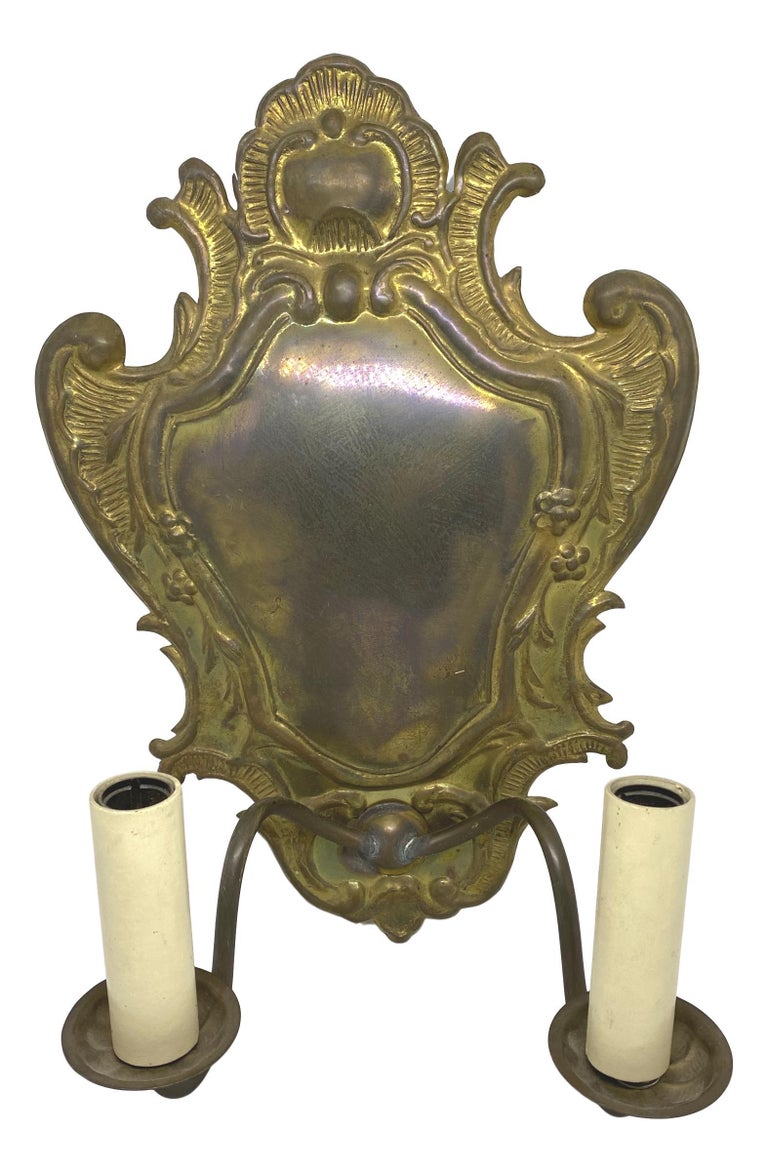 Pair of Two-Light Shield Back Brass Sconces Victorian Style, 20th ...