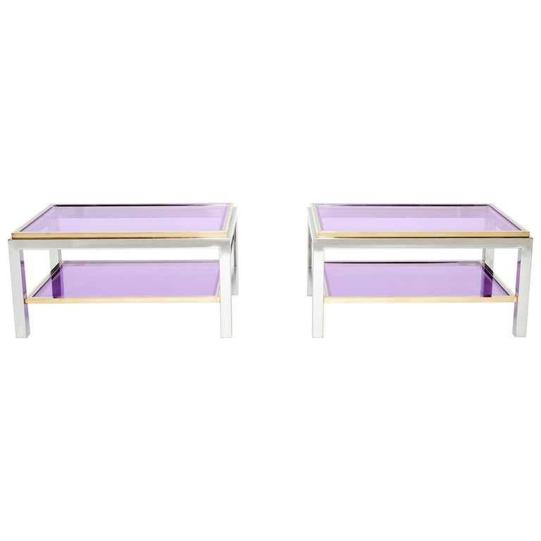 Pair of Two-Tier Brass Chrome End Tables Willy Rizzo Flaminia, 1970s at ...