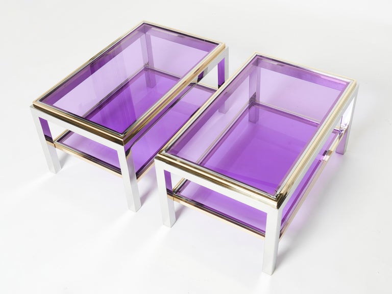 Pair of Two-Tier Brass Chrome End Tables Willy Rizzo Flaminia, 1970s at ...