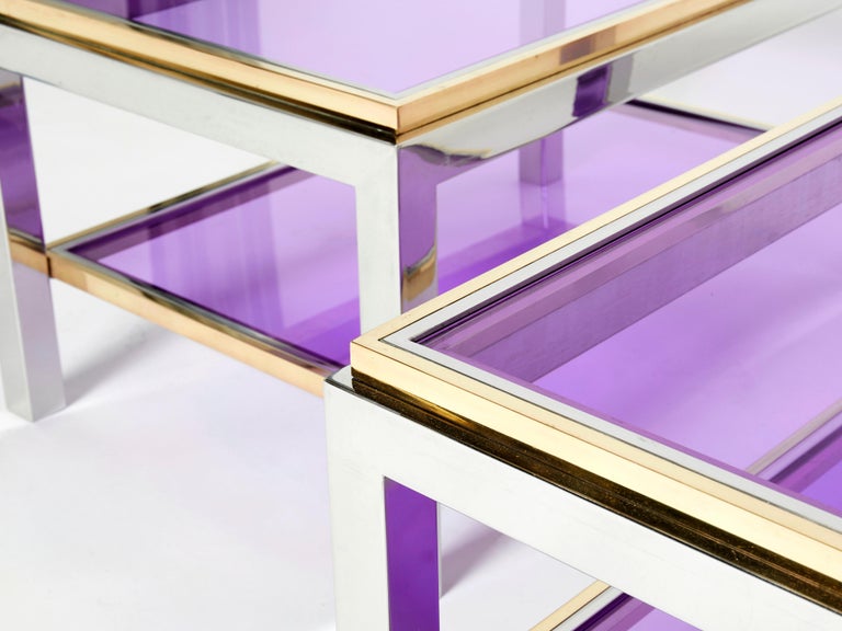 Pair of Two-Tier Brass Chrome End Tables Willy Rizzo Flaminia, 1970s at ...