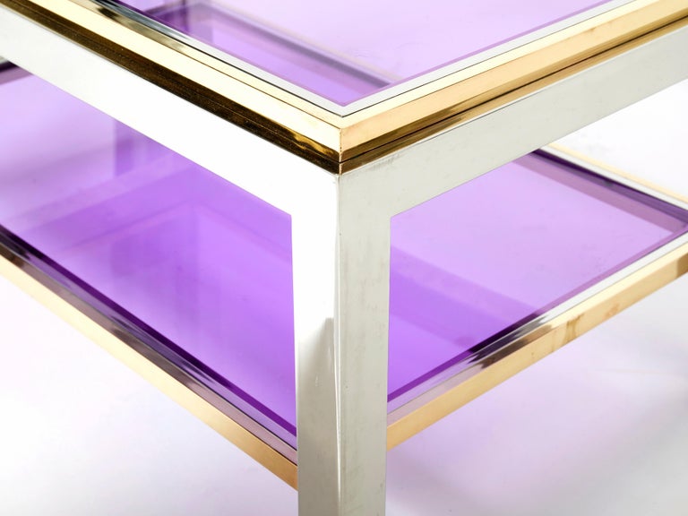 Pair of Two-Tier Brass Chrome End Tables Willy Rizzo Flaminia, 1970s at ...