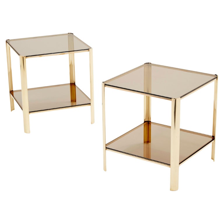 Pair of Two-Tier Bronze End Tables by Jacques Quinet for Broncz 1960s ...
