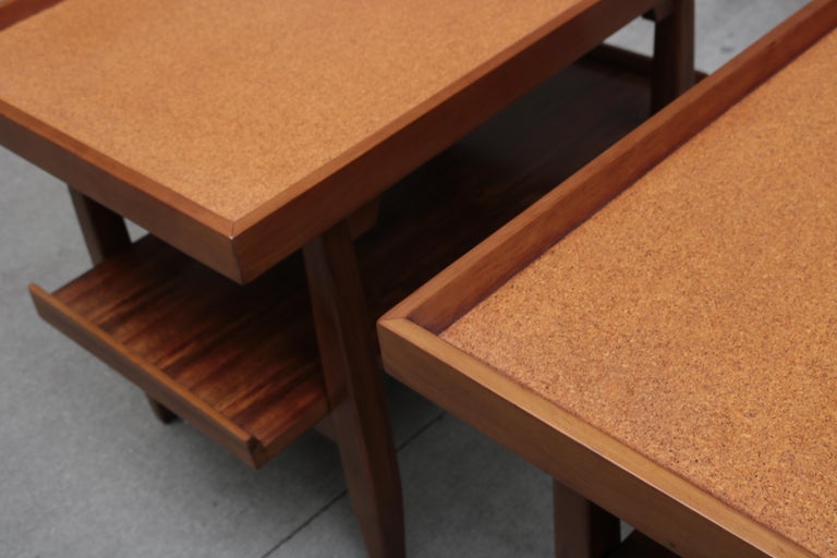 Pair of Two-Tier Cork Top Side Tables For Sale at 1stDibs