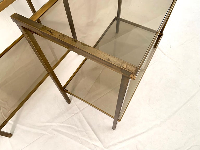 Pair of Two-Tier Rectangular Brass and Smoked Glass End Tables For Sale ...