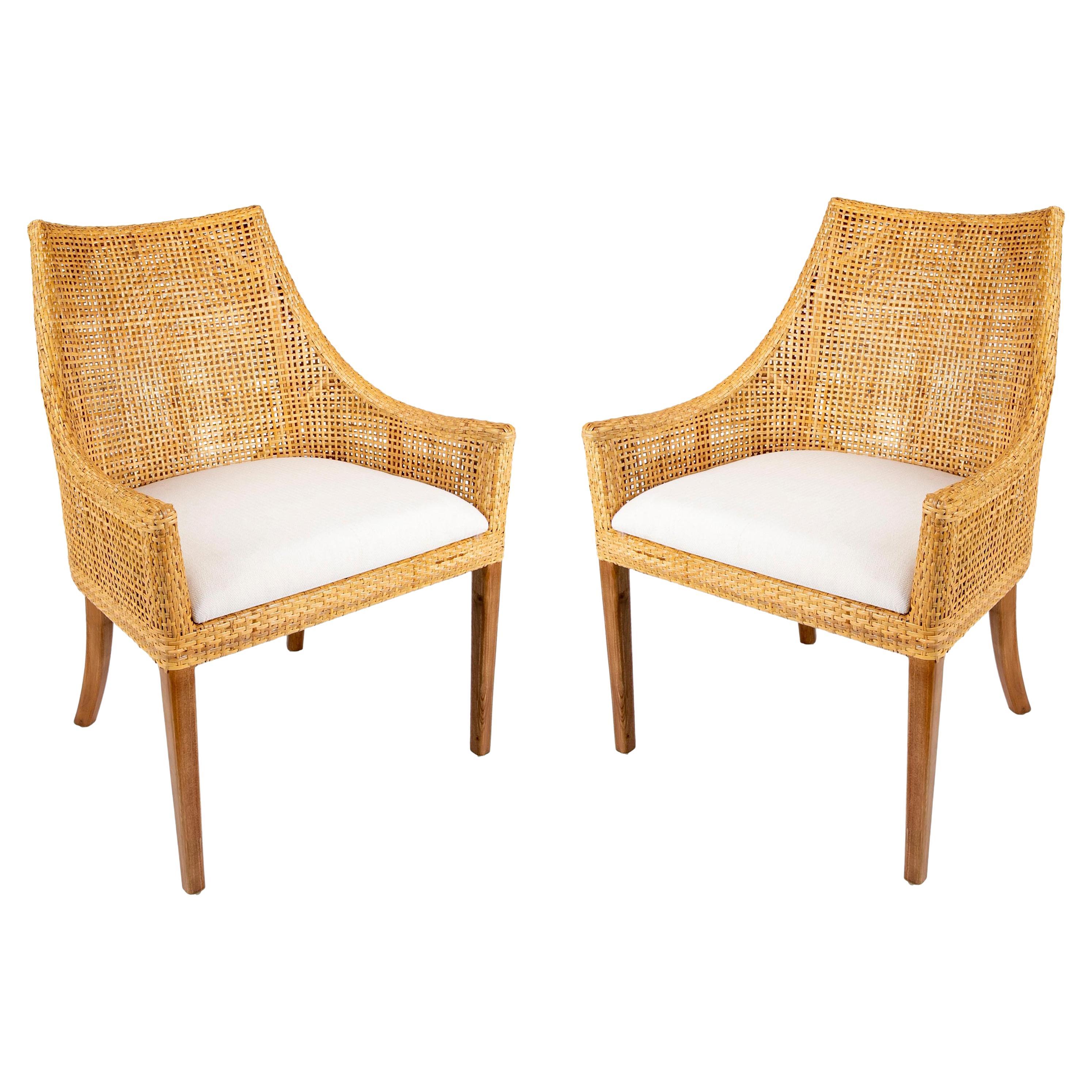 Set of Six Wicker and Mahogany-Legged Upholstered Chairs For Sale at ...