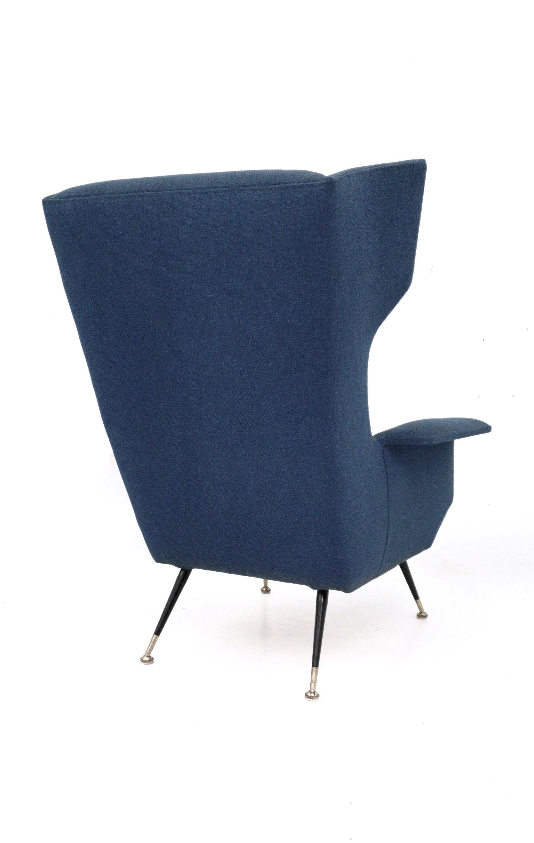 Pair of Ultramarine Blue Fabric Armchairs with Varnished Metal Legs ...