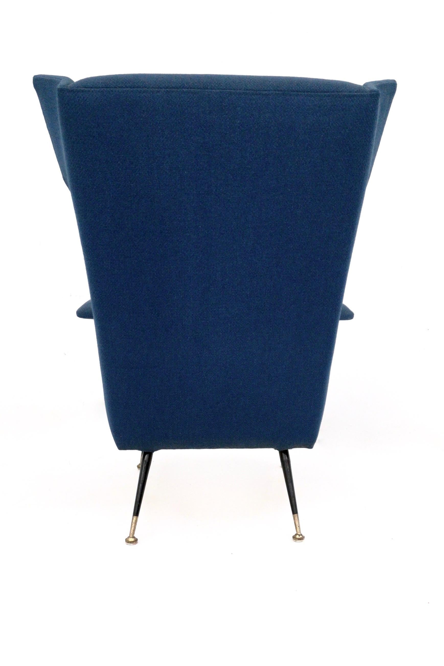 Pair of Ultramarine Blue Fabric Armchairs with Varnished Metal Legs ...