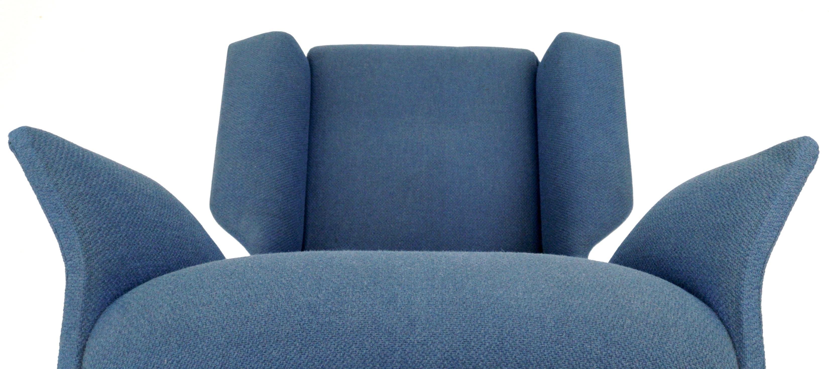 Pair of Ultramarine Blue Fabric Armchairs with Varnished Metal Legs ...