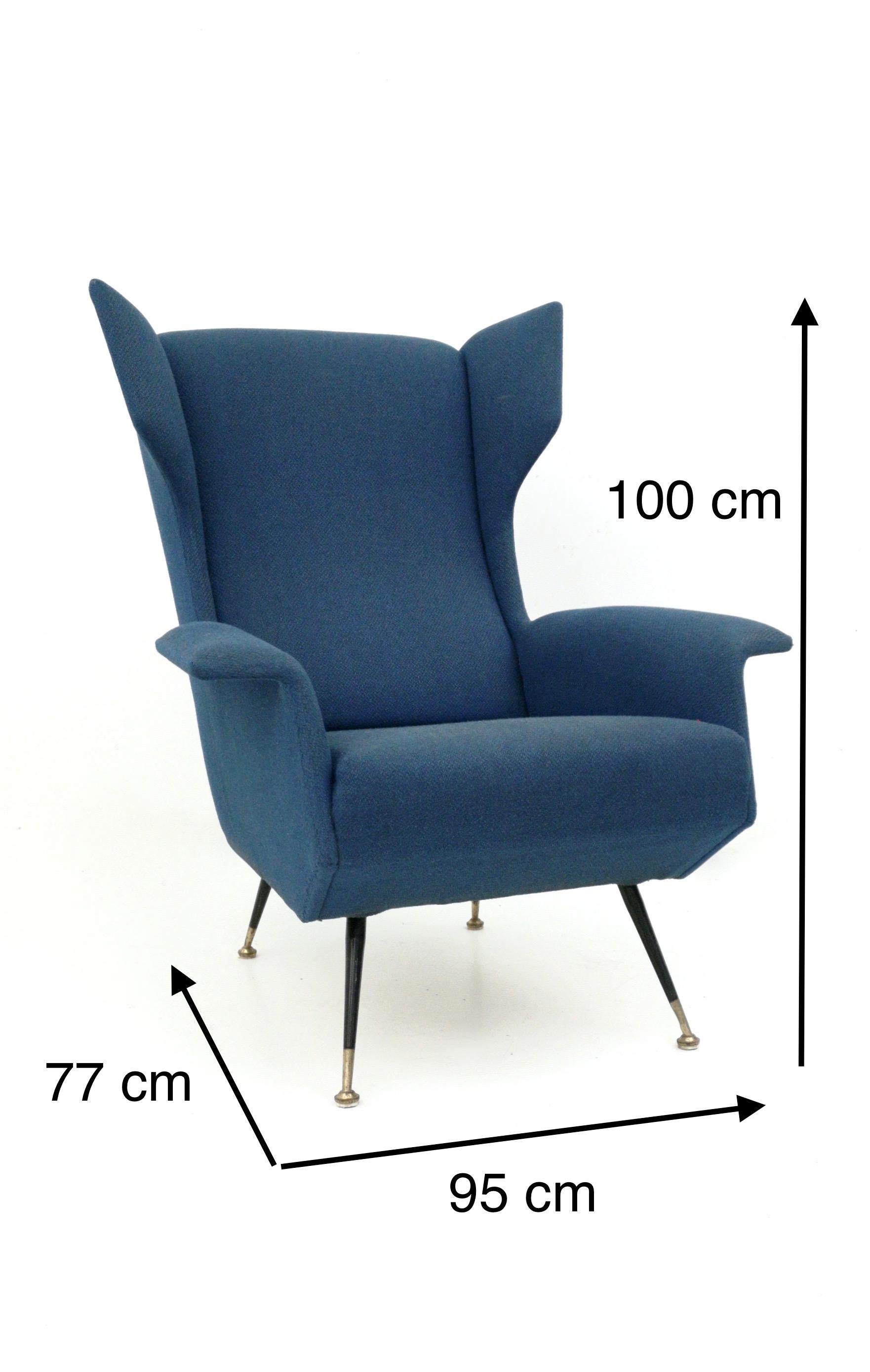 Pair of Ultramarine Blue Fabric Armchairs with Varnished Metal Legs ...