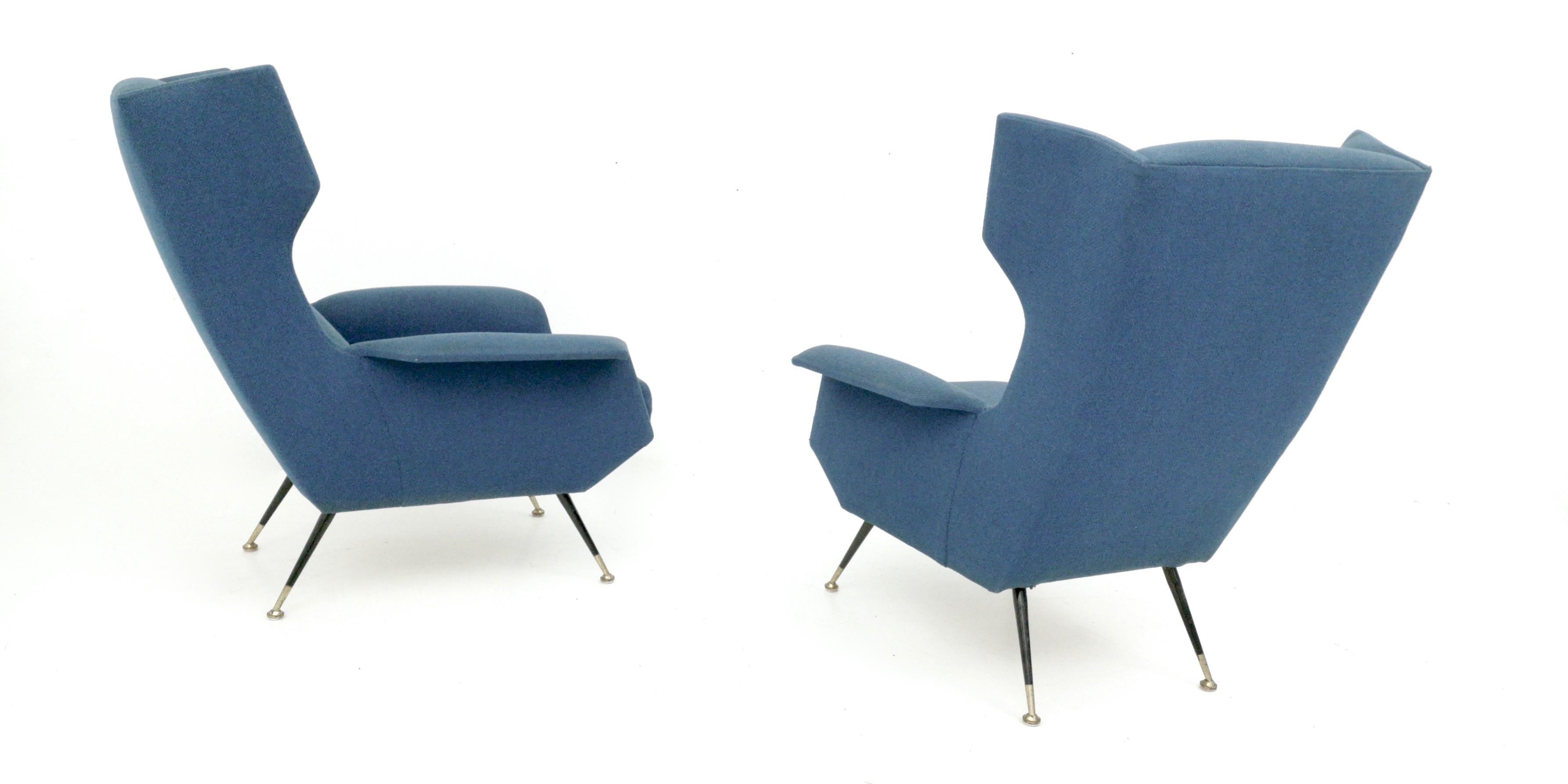 Pair of Ultramarine Blue Fabric Armchairs with Varnished Metal Legs ...