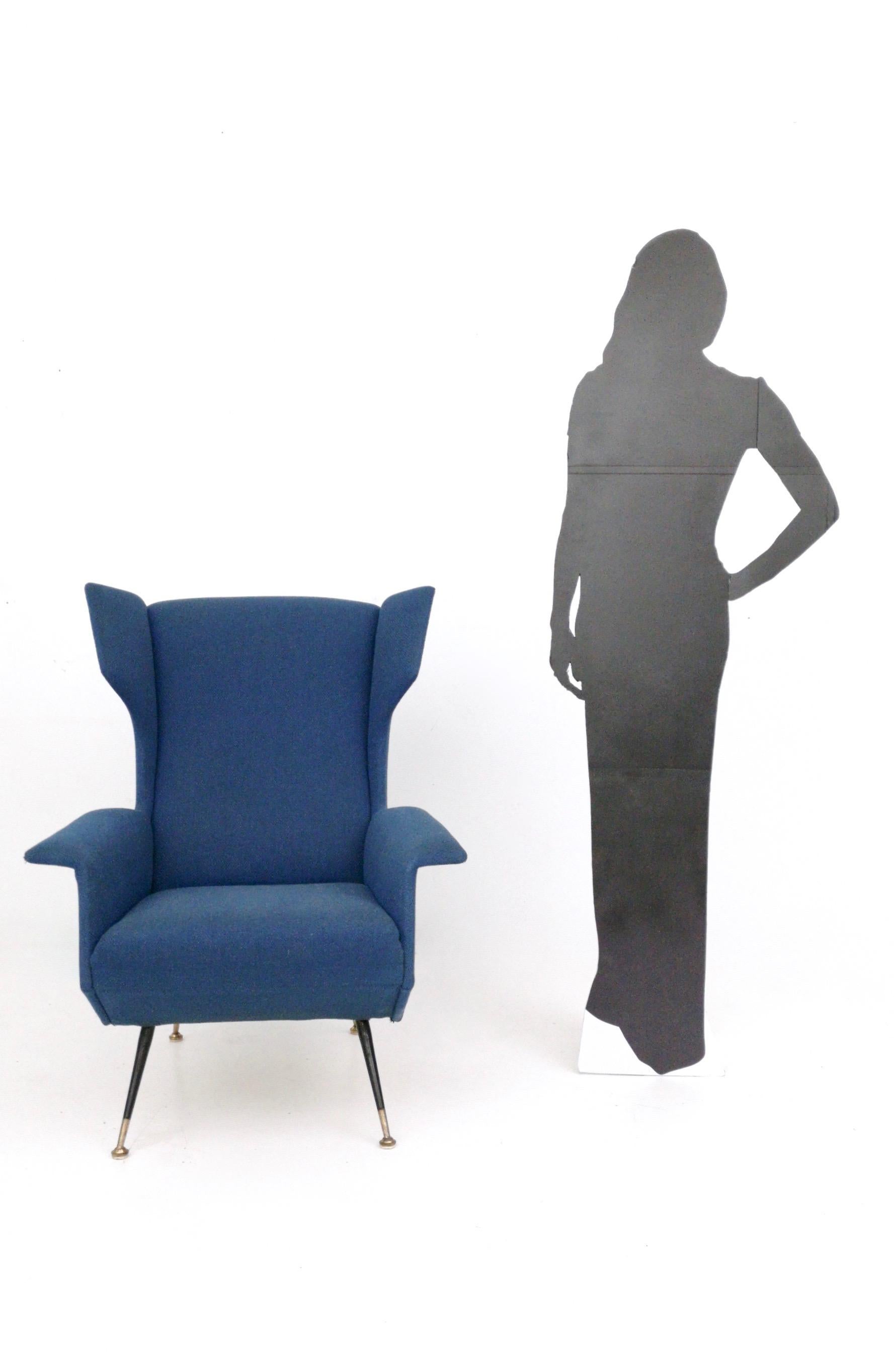 Pair of Ultramarine Blue Fabric Armchairs with Varnished Metal Legs ...