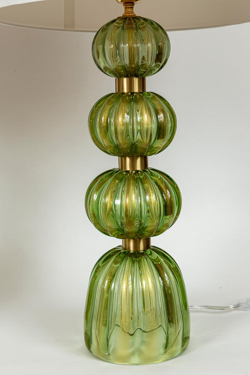 Pair Of Unique Murano Blown Gold/Green Table Lamps, Contemporary For ...