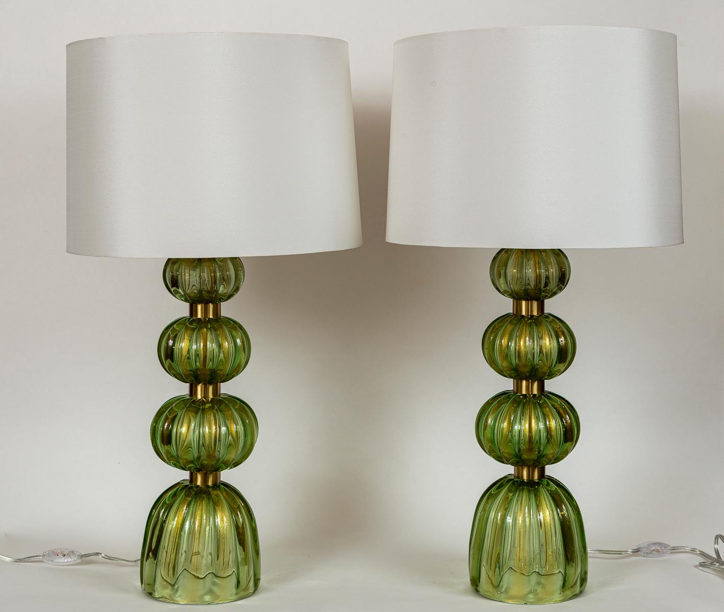 Pair Of Unique Murano Blown Gold/Green Table Lamps, Contemporary For ...