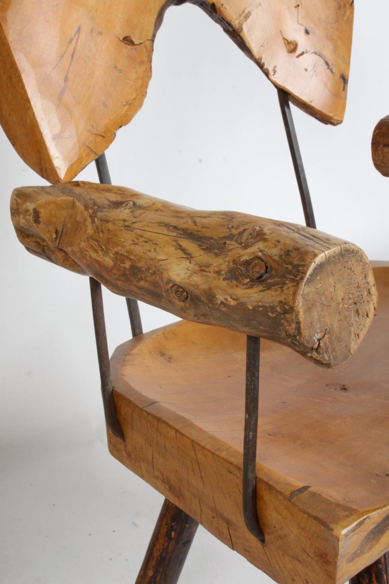 Pair of Unique Organic / Rustic Midcentury Log Chairs with Side Table ...