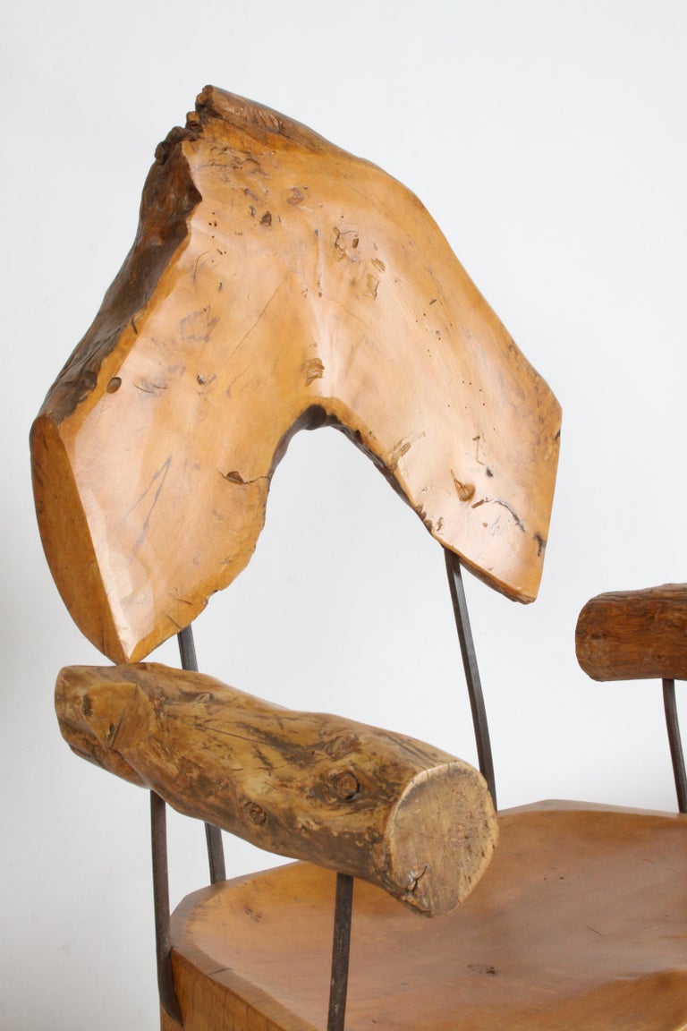 Pair of Unique Organic / Rustic Midcentury Log Chairs with Side Table ...