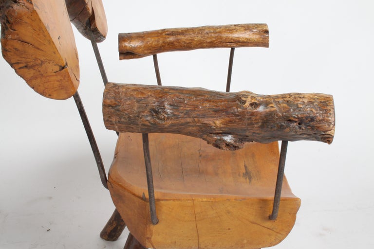Pair of Unique Organic / Rustic Midcentury Log Chairs with Side Table ...