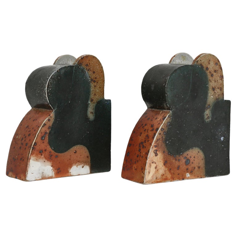 Pair of Unique Sculptural Stoneware Vases by Bente Hansen, Denmark ...