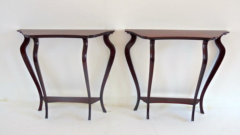 Pair of Unique Walnut Wall Mirrors by Arch. Tempestini, 1940-1950 For ...