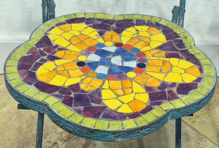 Pair of Uniquely Artful Painted Iron and Inlaid Ceramic Mosaic ...