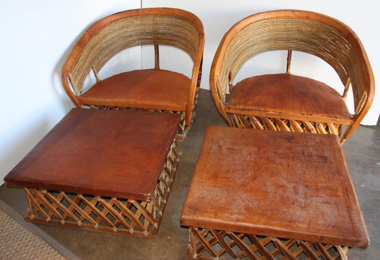 Pair of Uniquely Large Equipale Lounge Chairs with Ottomans at 1stDibs