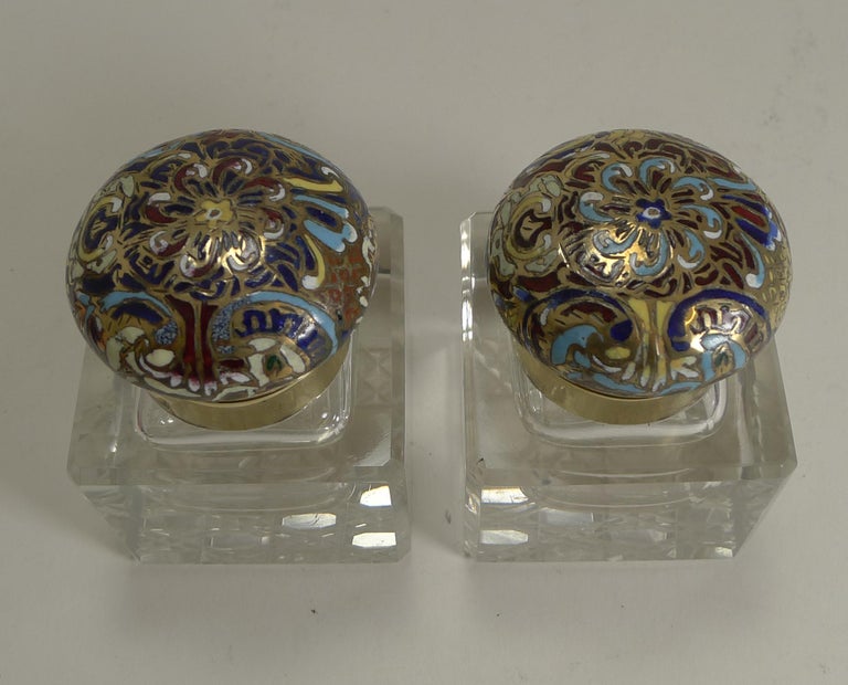 Pair of Unusual Antique English Inkwells, Cloisonné, Enamel, circa 1870 ...