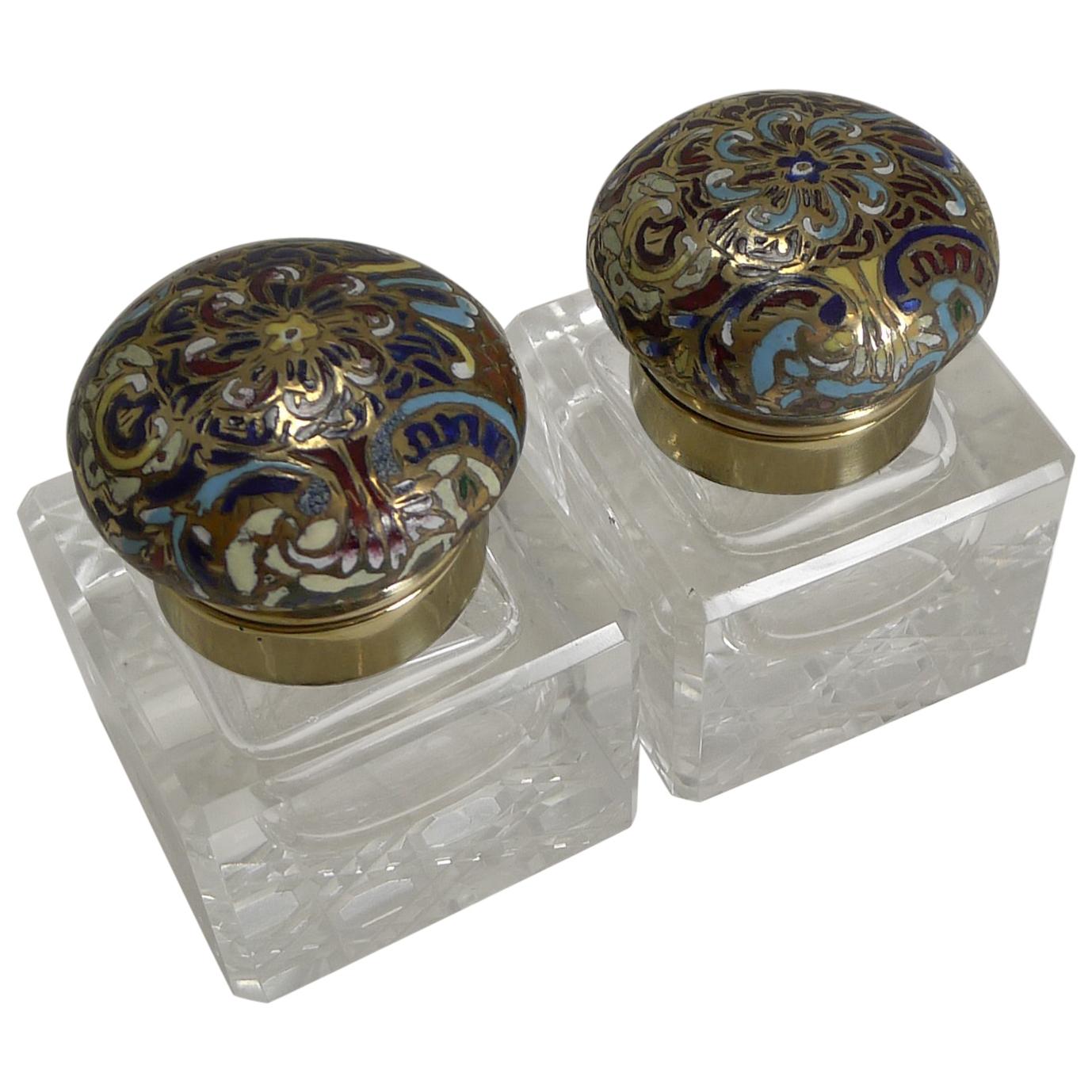 Pair of Unusual Antique English Inkwells, Cloisonné, Enamel, circa 1870 ...