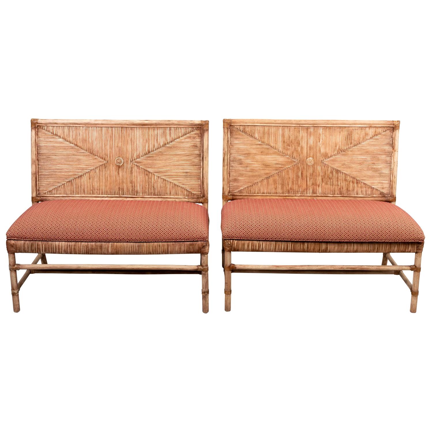Pair of Upholstered Bamboo Benches at 1stDibs