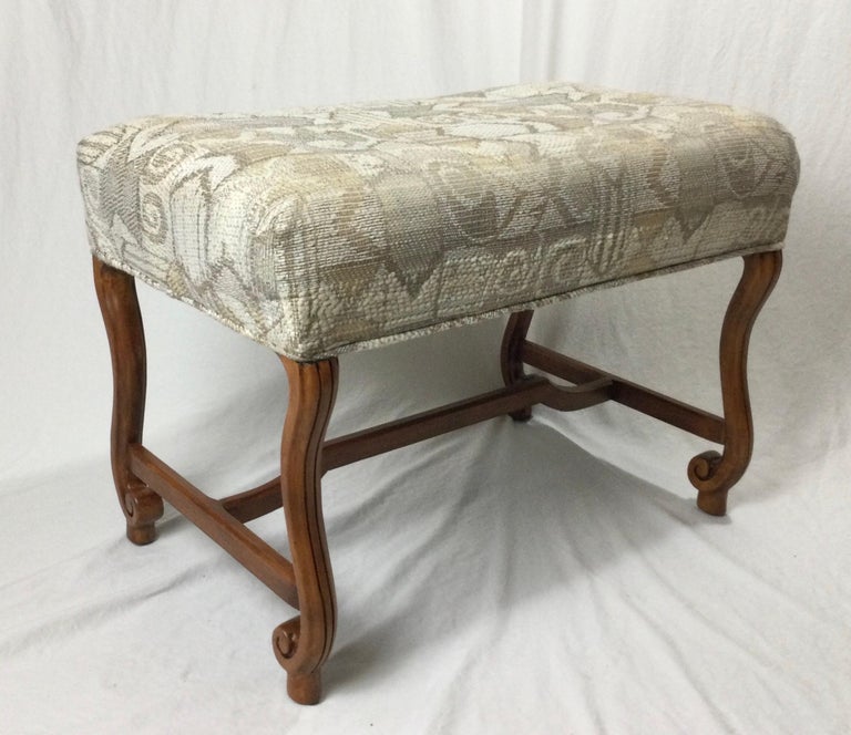 Pair of Upholstered Benches with Scroll Legs For Sale at 1stDibs