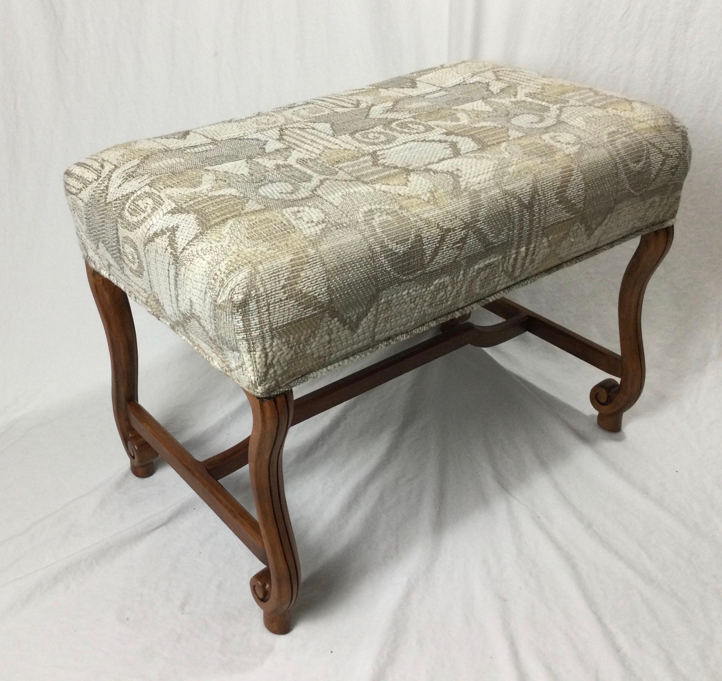 Pair of Upholstered Benches with Scroll Legs For Sale at 1stDibs