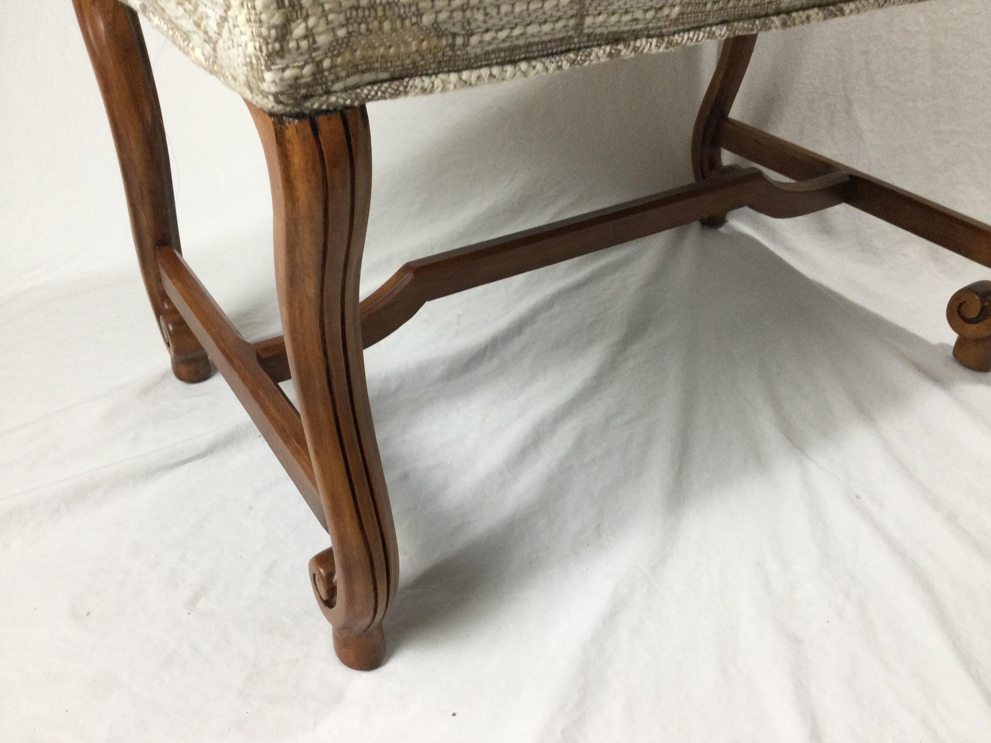 Pair of Upholstered Benches with Scroll Legs For Sale at 1stDibs