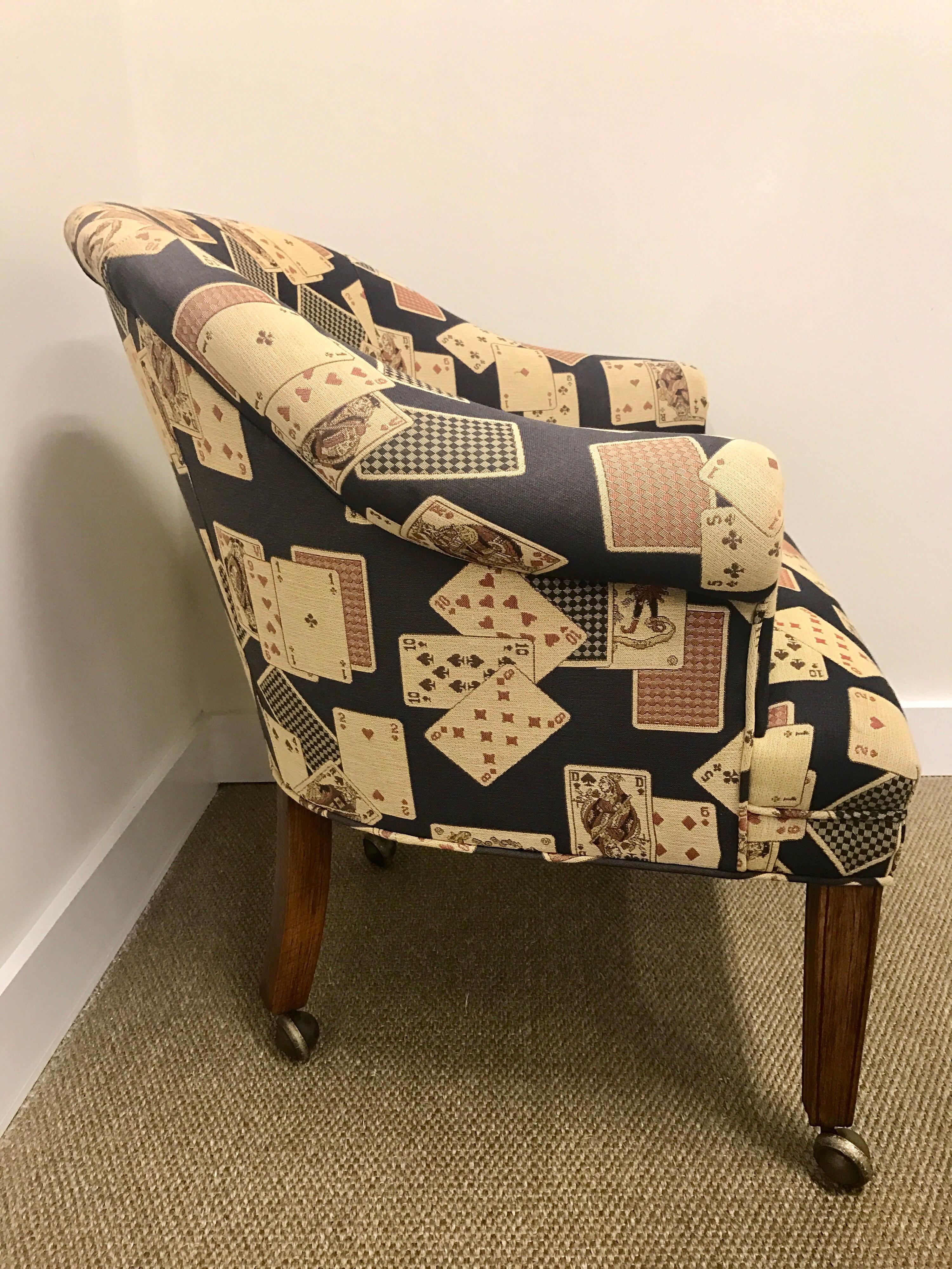 Pair of Upholstered Card Game Chairs on Castors at 1stDibs ...