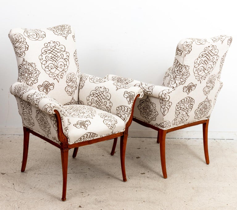 Pair of Upholstered Roll Arm Chairs For Sale at 1stDibs