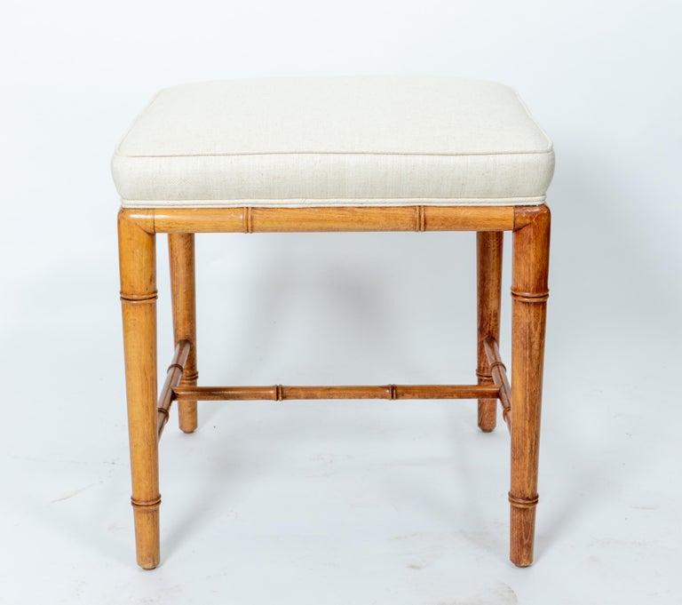 Pair of Upholstered Square Stools with Stylized Bamboo Wood Bases at ...