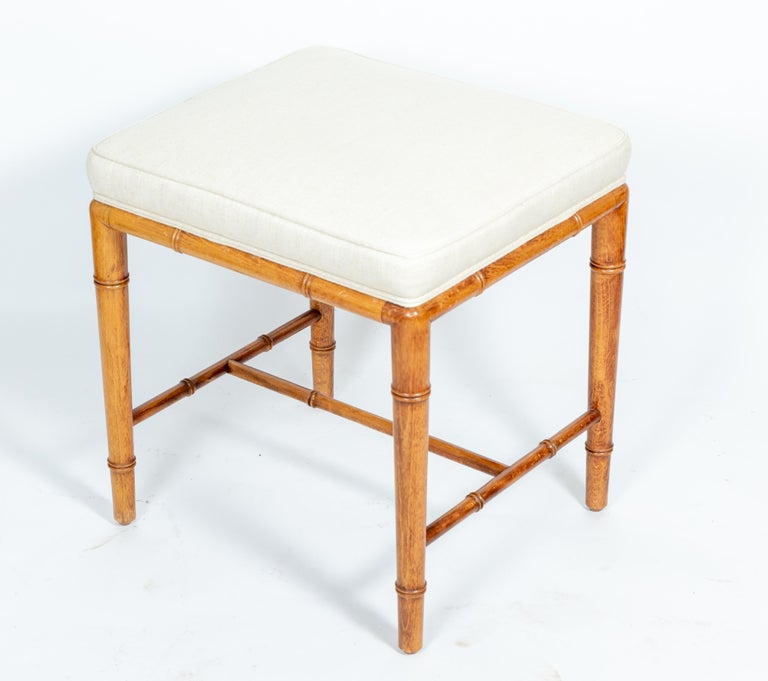Pair of Upholstered Square Stools with Stylized Bamboo Wood Bases at ...