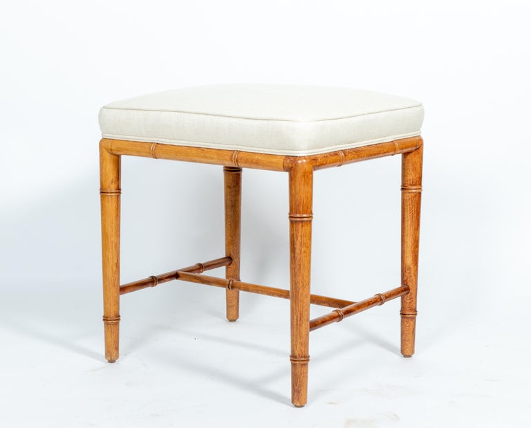 Pair of Upholstered Square Stools with Stylized Bamboo Wood Bases at ...