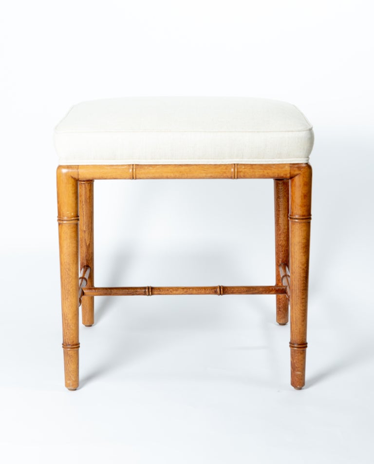 Pair of Upholstered Square Stools with Stylized Bamboo Wood Bases at ...
